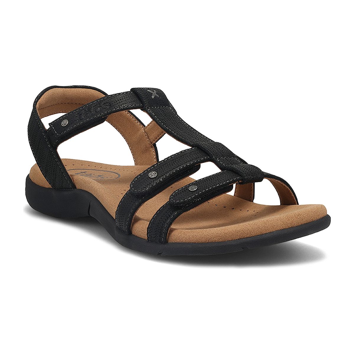 Taos Trophy 2 Adjustable Strap Sandal Black Emboss | Walking on a Cloud ...